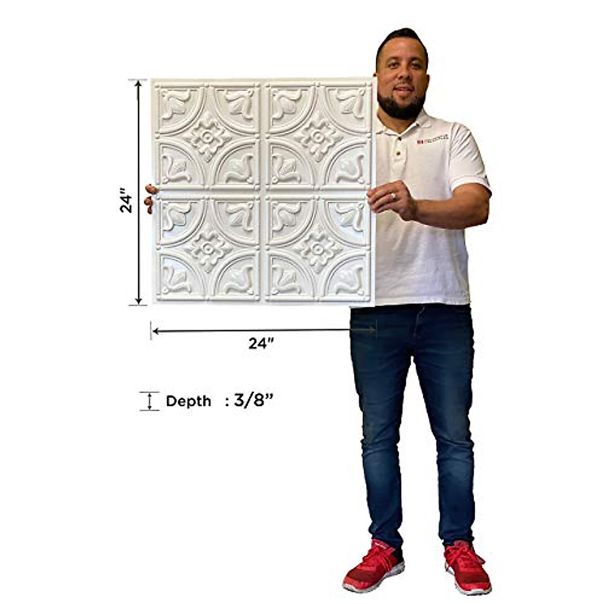 From Plain To Beautiful In Hours 148 Tiny Tulips PVC 2' x 2' Glue-up Ceiling Tile (Covers / 100 sq.ft), White Pearl, 25 Piece