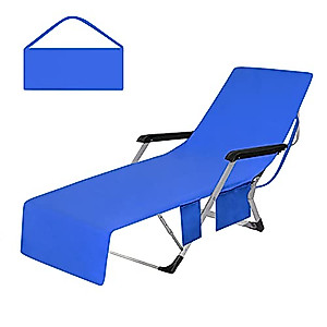 Microfiber Blue Beach Chair Towel with Side Pockets, Chaise Lounge Chair Towel Cover for Sun Lounger Pool Sunbathing Garden Beach Hotel, Oversized, Tie-Dye Blue, 85" L x 30" W