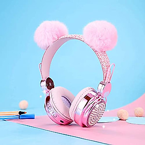 KORABA Wireless , LED Light up Color Changing Girls Bluetooth Headsets with MIC, 10 Hours 5.0 Bluetooth Headphones for School, Christmas (Pink)