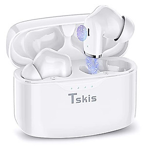 TSKIS True Wireless Earbuds, IT100 Bluetooth 5.2 Built-in ENC Call Noise Cancelling Mic,48H Playtime IPX8 Waterproof Ear Buds Deep Bass Earphones in-Ear Stereo Headphones for Work,Sport (White)