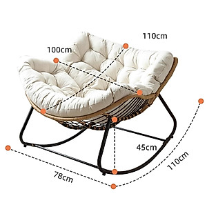 HARELA Outdoor Patio Rocking Chair, Indoor Rattan Rocker Chair, Oversized Wicker Chair Padded Cushion Rocker Recliner Chair Outdoor for Front Porch, Garden, Comfy Rocker Chair with Thick Cushion