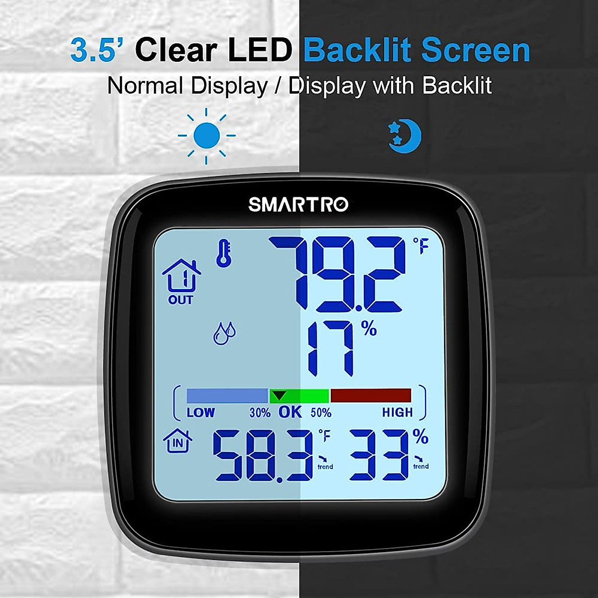 SMARTRO SC92 Professional Indoor Outdoor Thermometer Wireless with 3 Sensors Digital Hygrometer Room Humidity Gauge Temperature and Humidity Meter & Pro Accuracy Calibration