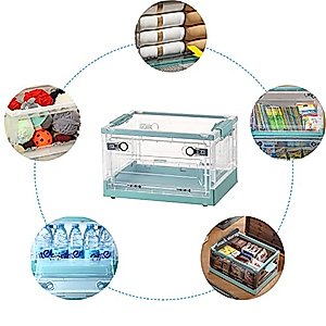 Taofwter 26L Collapsible Storage Bins with Lids for organizing, Stackable Clear Latch Storage Box with Handle, Folding Plastic Containers for Clothes, Toy, Books