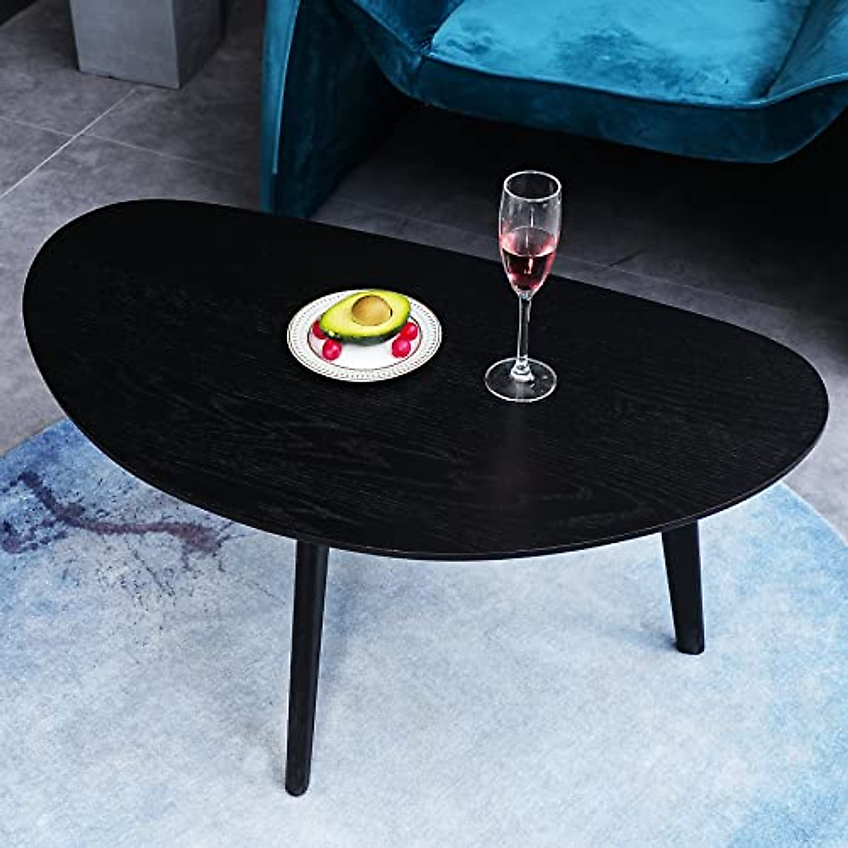 FIRMINANA Small Black Oval Coffee Table for Small Space Mid Century Modern Coffee Table for Living Room-Black-18.9" D x 33.47" W x 15.75" H