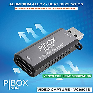 PiBOX India, Video Capture Card, 4K HDMI to USB 3.0 Game Capture Device Aluminium Windows Android Mac,HD 1080P Audio Video Card Live Streaming Gaming Conference, or Live Broadcasting