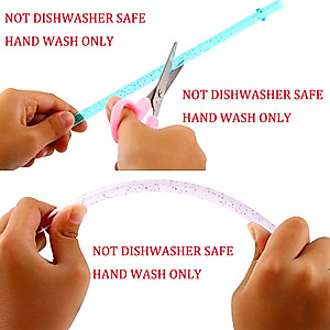 12 Piece 11 Inches Reusable Plastic Straws for Tall Cups and Tumblers 6 Colors BPA-Free Unbreakable Clear Glitter Sparkle Drinking Straw with 1 Cleaning Brush Not Dishwasher Safe