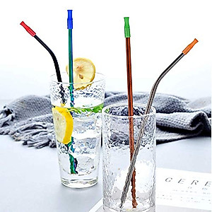 12 Pack Silicone Tips Reusable Straw Tips Multicolored Stainless Steel Straws Cover with 24Pcs Anti-slip Silencers for 1/4’’ (6mm) Wide Stainless Steel Drinking Straws