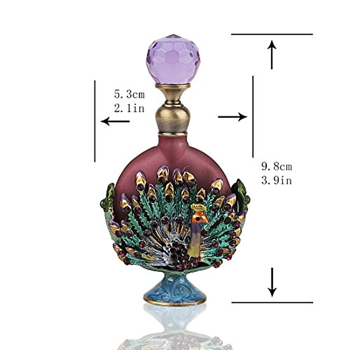 YU FENG Pewter Peacock Figurine Perfume Bottle Heart Shaped Jewelry Frosted Purple Mini Scented Fragrance Container