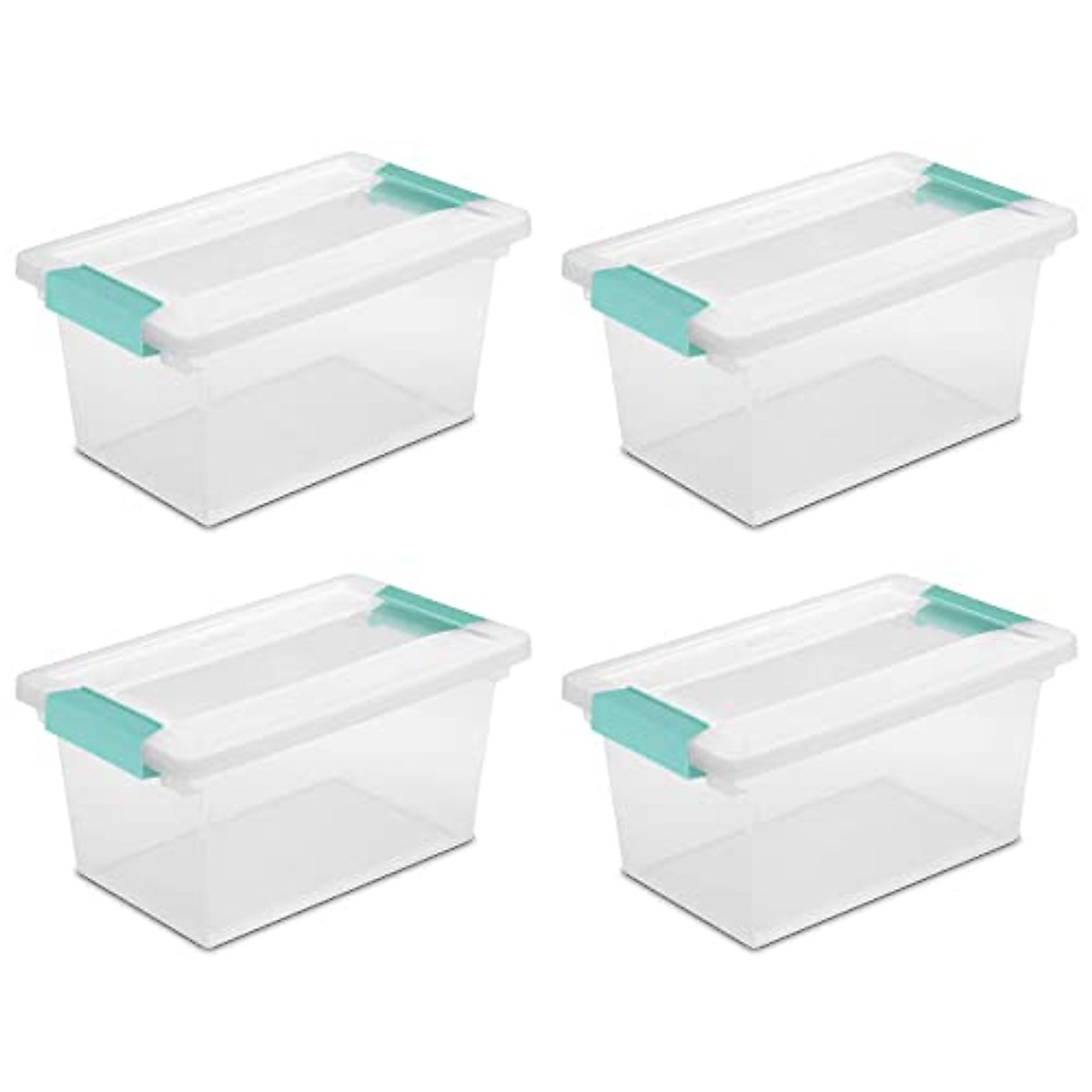 Sterilite Plastic Medium Clip Stacking Storage Box Container with Latching Lid for Home, Office, Workspace, and Utility Space Organization, 4 Pack