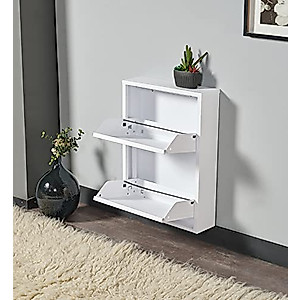 Alveon Flip Drawer Shoe Cabinet, Storage Organizer, Freestanding Shoe Rack, Wall Mounted No-Assembly (White, 2 Drawer)
