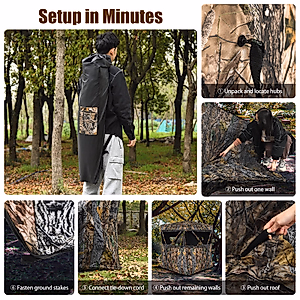 GYMAX Hunting Blind, 3 Person Pop Up See Through Silent Sliding Ground Blind with Hub System, Triangle Zipper Door & Carry Bag, Camouflage Mossy Backwoods Waterproof Deer Hunting Blind Tent