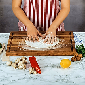 TeakCraft Large Walnut Cutting Board with Juice Grove, Chopping Board for Meat, Knife Friendly, Reversible, The Petra (20x15x1inch)