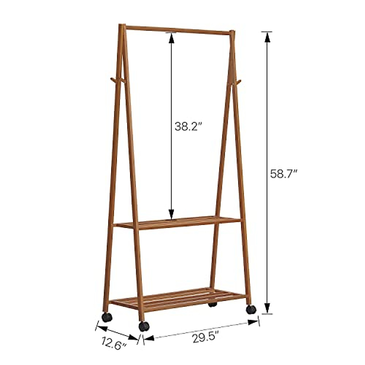 MoNiBloom Bamboo Garment Rack with Wheels Coat Rack Stand Clothes Rack with 2-Tier Storage Rack for Bedroom Living Room Entryway Home Office (Length 29.5", Brown)