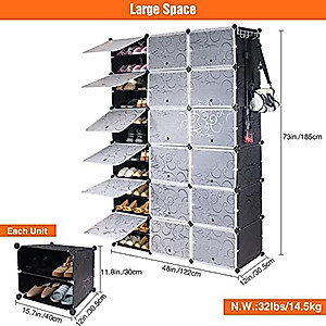 ALUPOM Portable 72 Pair Shoe Rack Organizer with Door and Versatile Hook, Shoe Storage Cabinet Easy Assembly, Stackable Free Standing Shoe Rack