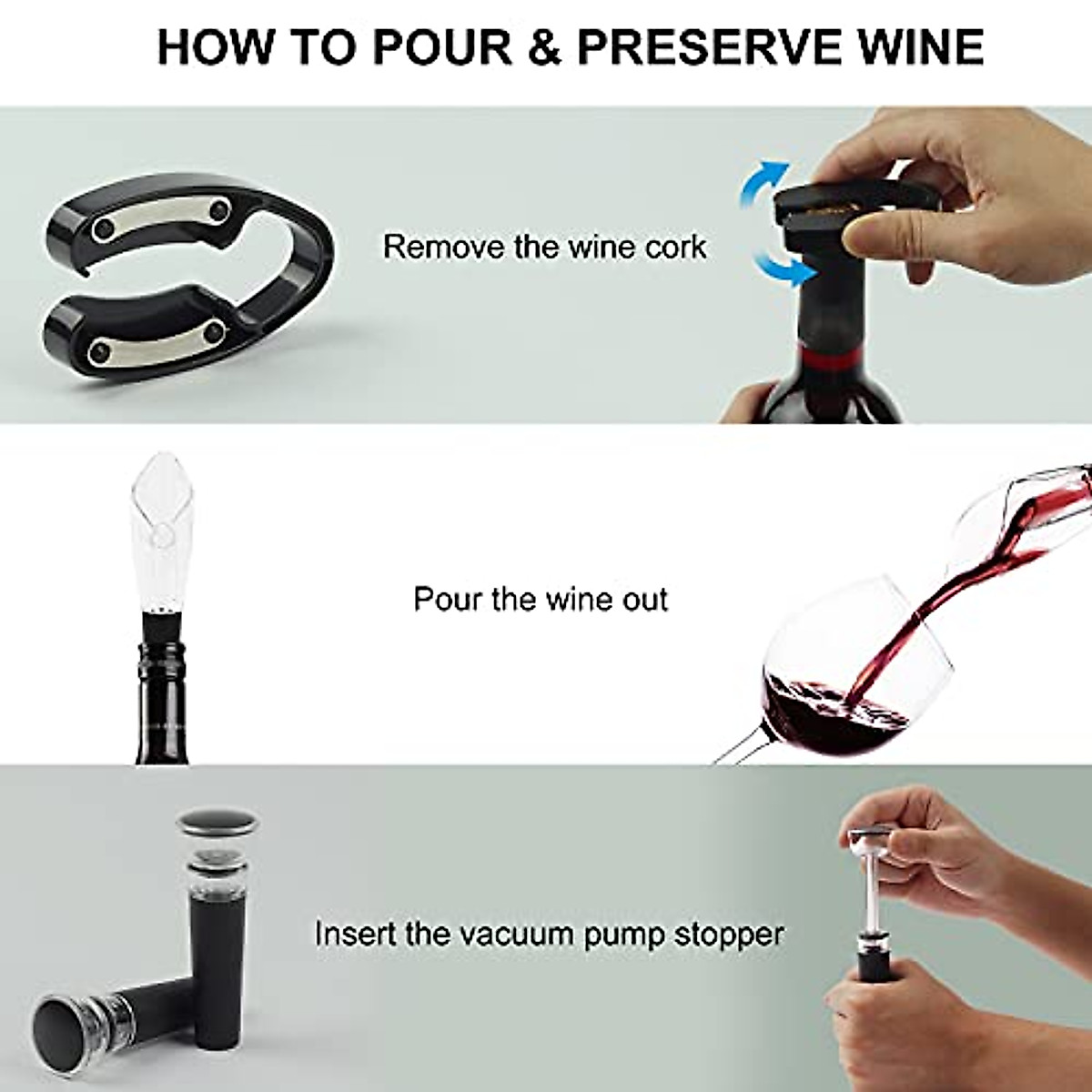 Olevc Rechargeable Electric Wine Bottle Opener, Automatic One-Button Corkscrew Opener Kit with Foil Cutter, Vacuum Stopper and Wine Aerator Pourer for Household Kitchen Party Bar(Stainless Steel)