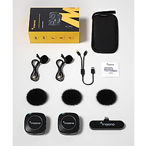 MAONO Ultra-Compact Wireless Lavalier Microphone with MFi Certified for iPhone, iPad, 2.4GHz Dual Lapel Mics with Pro Audio Chip and Mute for TikTok, Interview, Vlogging, Live Streaming(WM820 B2)