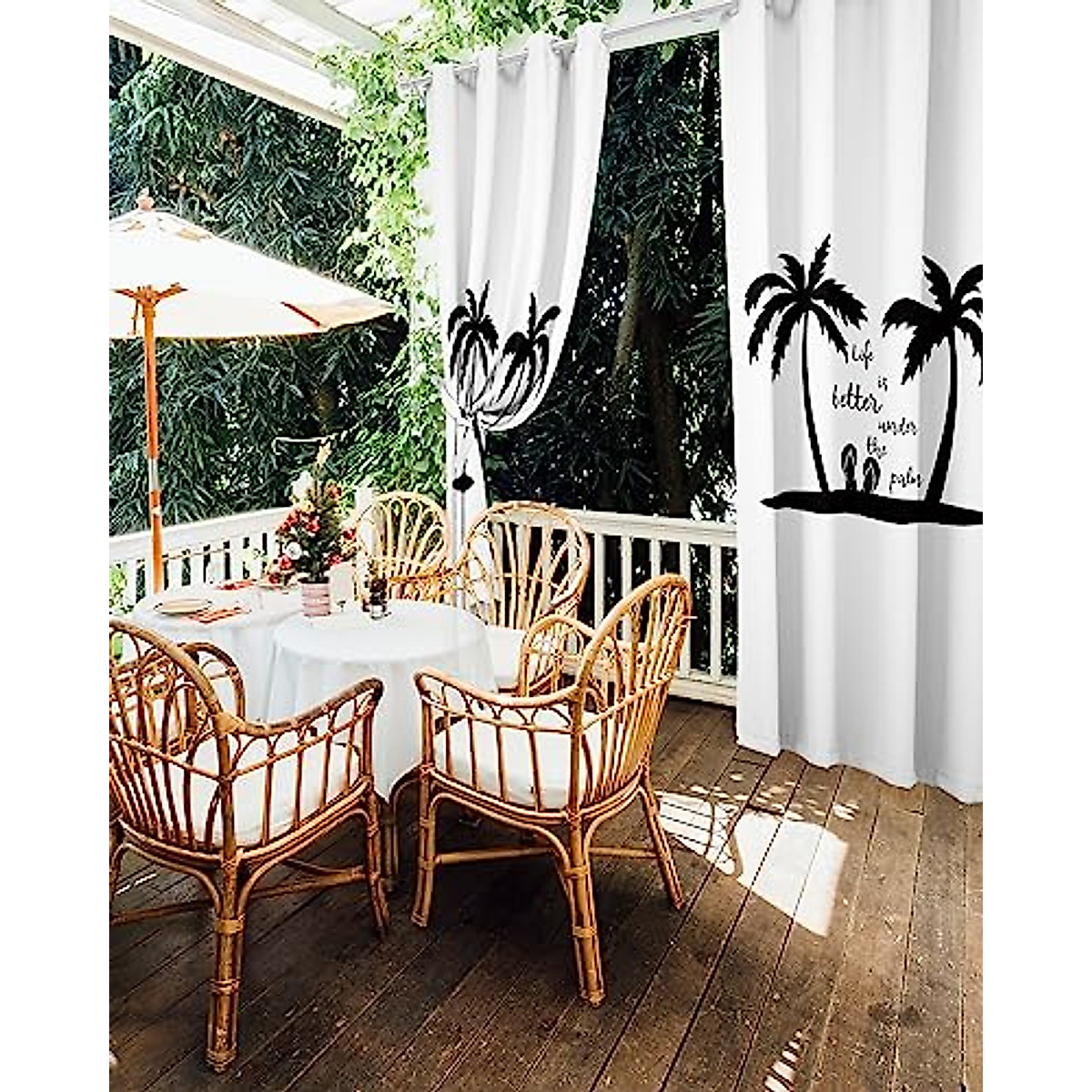 HERBED Outdoor Curtains for Patio 1 Panel Summer Life is Better Under The Plam Waterproof Privacy Outside Curtain Sun Blocking Grommet Blackout Drapes for Porch Gazebo Pergolas Balcony 52x108 Inch