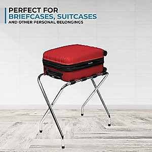 USTECH X-Shape Single Tier Foldable Sturdy Luggage Rack with Nylon Straps & Rubber Feet for Added Stability | Metal Stand Shoe Rack for Guest Room Storage | Perfect for Small Spaces