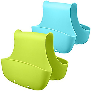 2 Pack Sponge Holder for Double-Sink, FineGood Saddle Caddy Brush Soap Organizer Storage Kitchen Bathroom Plastic Basket - Blue, Green