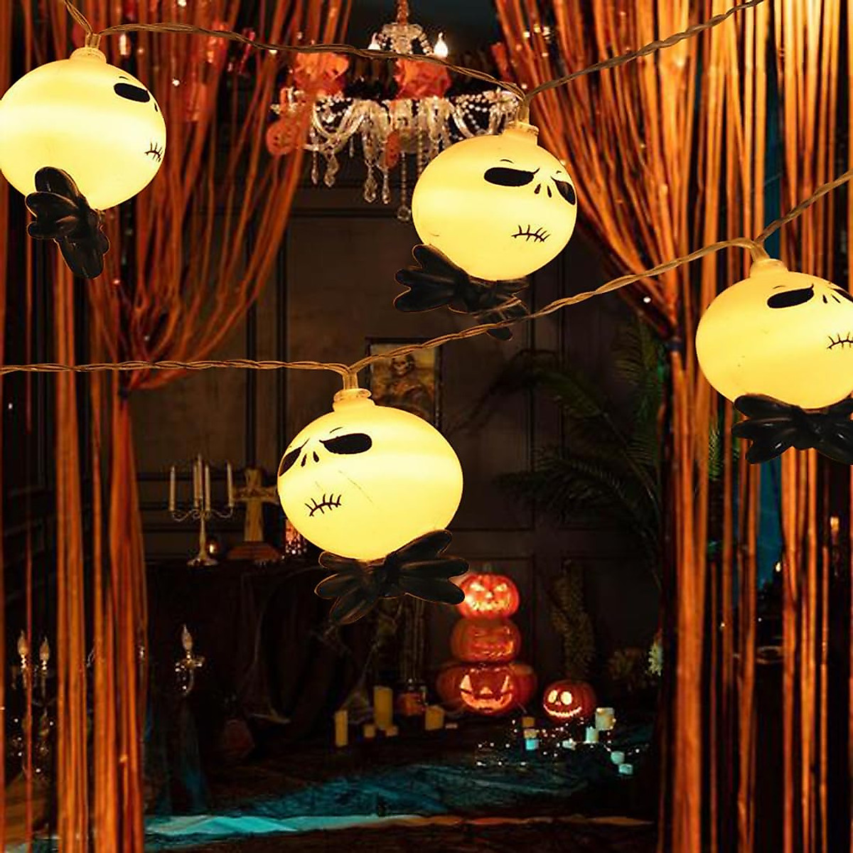 ZHISHENG Halloween String Lights Ghost Face String Lights 59 Inch LED Lights 10pcs Holiday Decoration