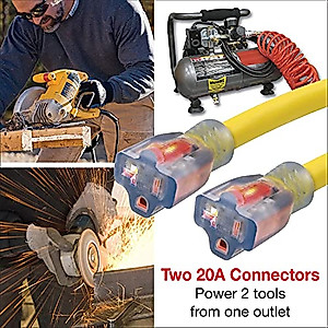 Clear Power 30 Amp 4 Prong 3 ft Extra Heavy Duty Generator Adapter with Y Splitter, 10/4 Stow, 30 Amp Twist-to-Lock Plug, Oil, Water & Weather Resistant, Flame Retardant, Yellow, DCOC-0139-DC