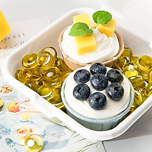 FUTUREPLUSX 1LB Yellow Flat Glass Marbles, Glass Beads Floral Pebbles Decorative Rocks Gold Gemstones Vase Fillers for Centerpieces Table Scatter Aquarium Fall Home Decor