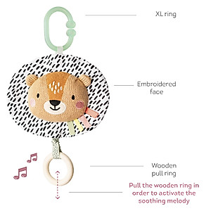 Taf Toys Soothing Musical Pulldown Toy with Multi-Textures & Wooden Teether, Attaches to Crib, Stroller and Car Seat, Develop Baby’s Senses and Cognitive Skills (Harry Musical Lion)