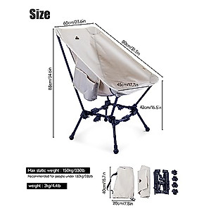 iClimb Two-Heights Light Compact Comfortable Camping Folding Beach Chair with Anti-Sinking Large Feet and Carry Bag (Beige)
