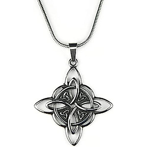 Ltiomert Ann Claridge Witches Knot Necklace, with 18" Snake chain, Witch's Star the Magic Knot Wiccan Pendant 4-Pointed Celtic Star Charm Triquetra Wicca Magick Pure Stainless
