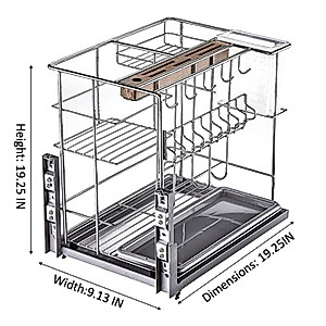 Tiger Pull Out Multi-functional Cabinet Pull Out Basket, under the Kitchen Range, Kitchen Utensil Pull Out, Cutting Board Slot, Tableware Slot , Spice Rack, Organizer for Kitchen Cabinet or Pantry