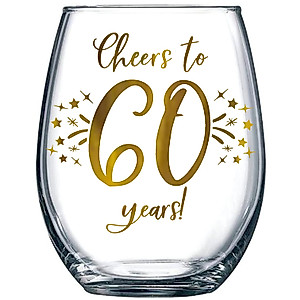 Honeyplum 60th Birthday or Anniversary Wine Glass Gift - Cheers to 60 Years - 20oz - Stunning Gold Foil Design