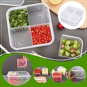 WOHSAO Storage Containers Square Handle Food Storage Organizer Boxes with Lids for Refrigerator, Food Storage Box, Food Storage Containers with Lids, Four-Grid Containers for Ginger Slice