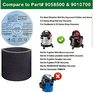 Replacement Filter Compatible with Shop Vac 90304 90333 90350 90107 and 90585 Foam Sleeve, Vf2002 Wet/Dry Vacuum Filters with Retaining Band, Fits Most Wet/Dry Vacuum Cleaners 5 Gallon and Above, 9PCS