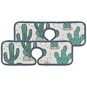 Kitchen Faucet Absorbent Mat 2 Pieces Cactuses and Succulents Faucet Sink Splash Guard Bathroom Counter and RV,Faucet Counter Sink Water Stains Preventer