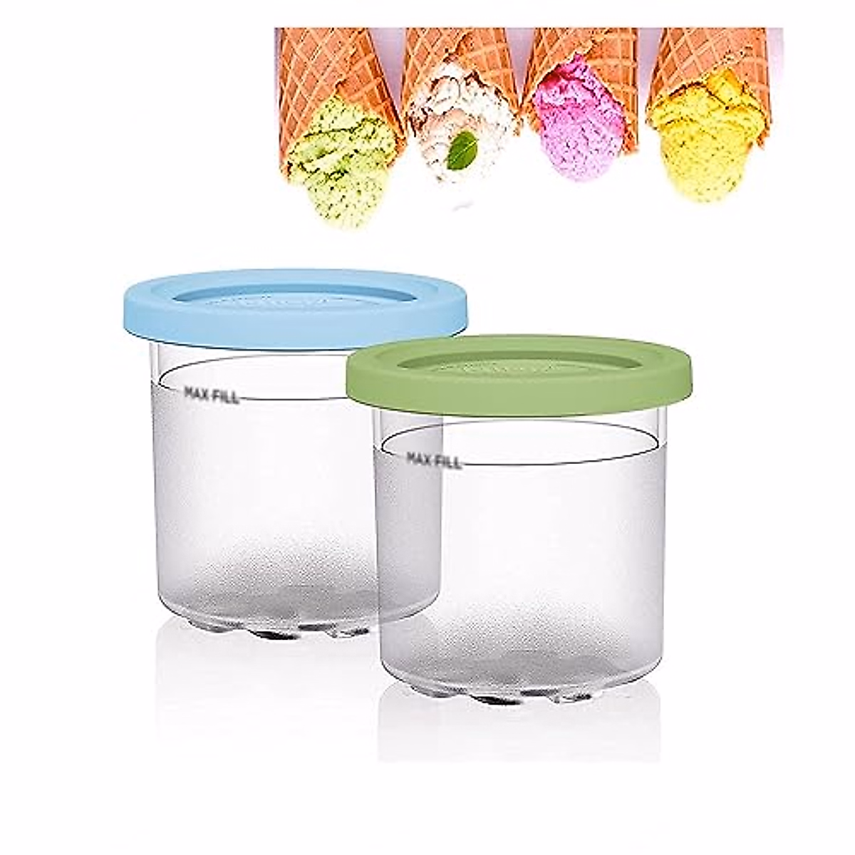 EVANEM 2/4/6PCS Creami Deluxe Pints, for Ninja Pints with Lids,16 OZ Ice Cream Containers for Freezer Bpa-Free,Dishwasher Safe Compatible NC301 NC300 NC299AMZ Series Ice Cream Maker,Blue+Green-4PCS