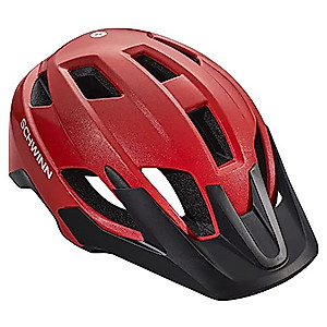 Schwinn Yahara ERT Bike Helmet for Youth Boys and Girls, Ages 8 to 14, Can Fit Head Circumference 54-58 cm, 14 Vents, Removable Visor, Adjustable Fit, Medium Red