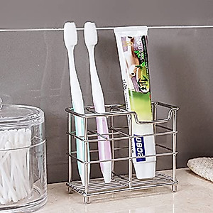 Sihuuu Metal Toothbrush Holder for Bathroom, Stainless Steel Electric Toothbrush Organizer Stand, Toothpaste Holders with Multifunctional 5 Slots