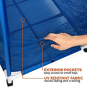 KITLIFE Pool Storage Bin – Rolling Poolside Mesh Container for Toys – Waterproof, UV Resistant Outdoor Organizer Box with Bonus Mesh Bag, Medium Size 36 x 36 x 24", Bonus Mesh Bag Included Blue