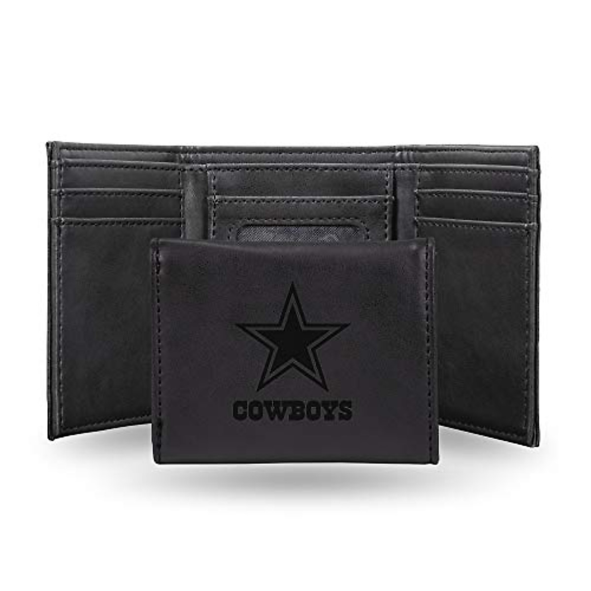 Rico Industries NFL Dallas Cowboys Laser Engraved Black Portable Charger Keychain (Universal for all phones) and Tri-Fold Wallet Gift - Great Gift Item