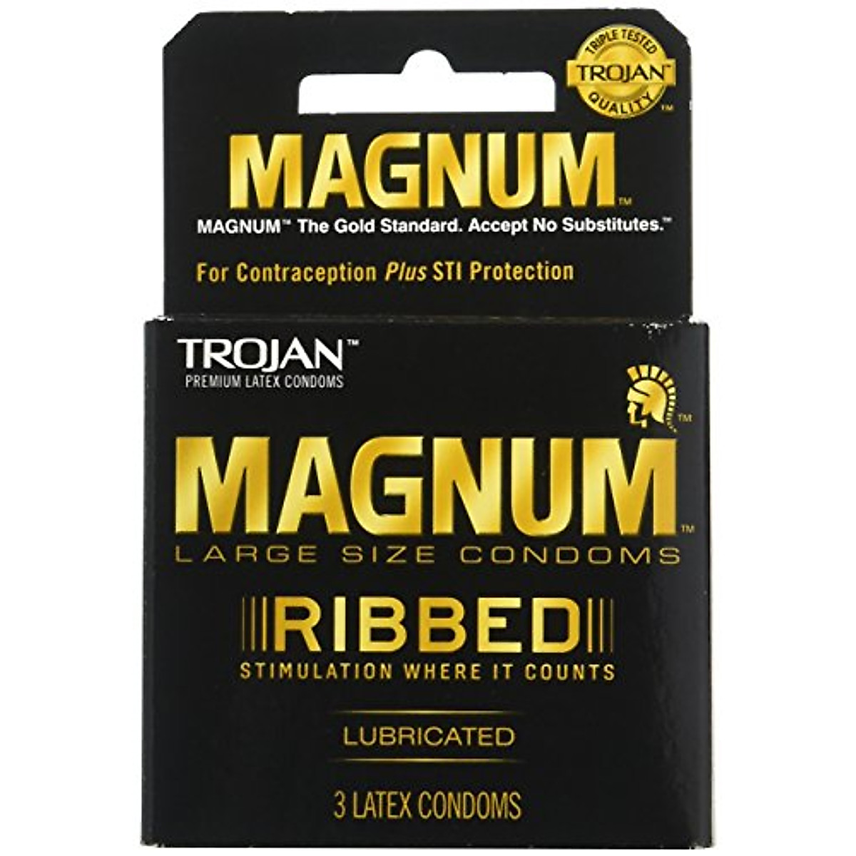 TROJAN Magnum Ribbed Condoms, Unscented, 3 Count