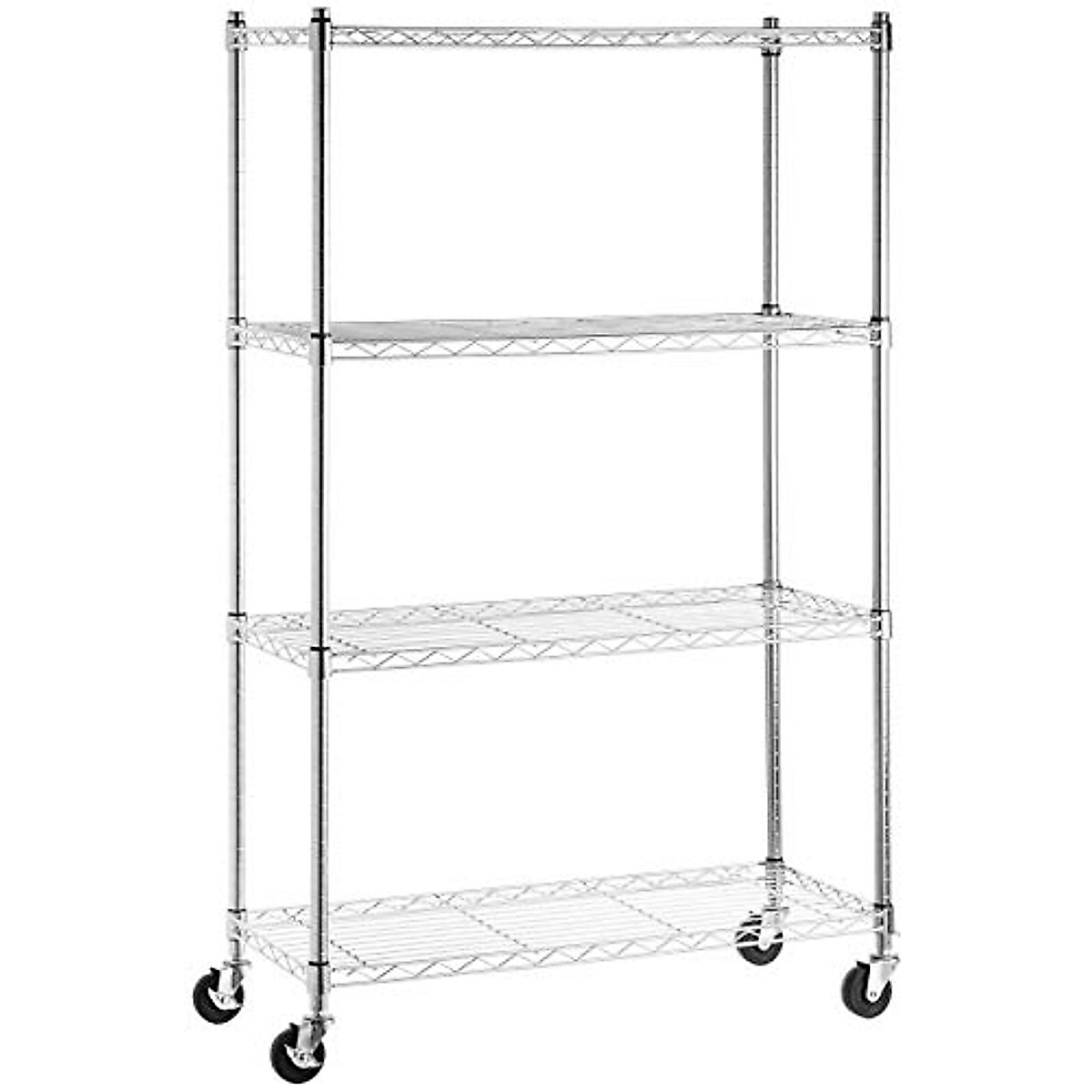 AmazonBasics 4-Shelf Shelving Storage Unit on 3'' Wheel Casters, Chrome Silver & 3-Shelf Adjustable, Heavy Duty Storage Shelving Unit (250 lbs per shelf), Steel Wire Rack, Chrome (23.3L x 13.4W x 30H)