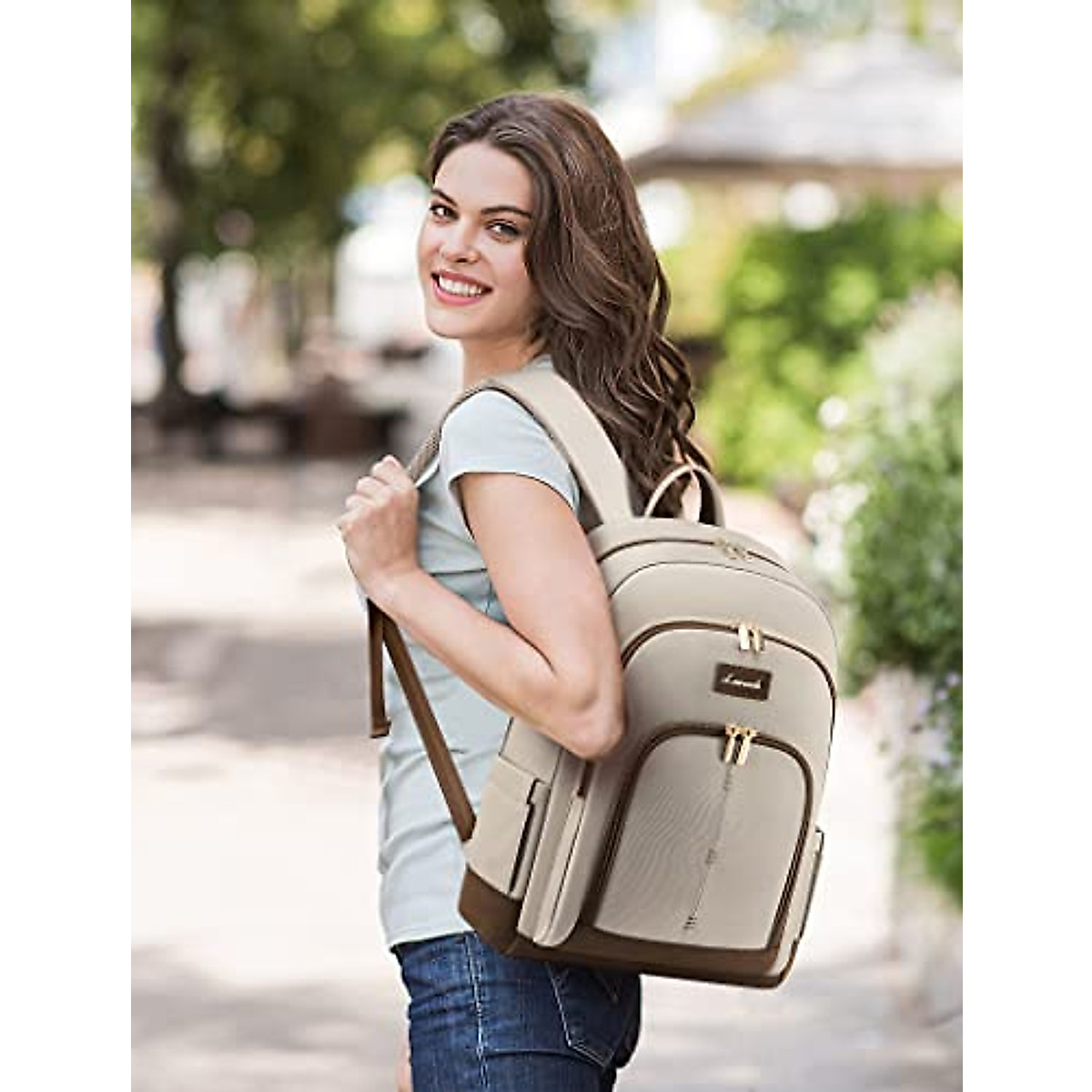 LOVEVOOK Travel Laptop Backpack Women,15.6 Inch Water Resistant Travel Backpack for Women,Work Computer Back Pack for College Business,Khaki