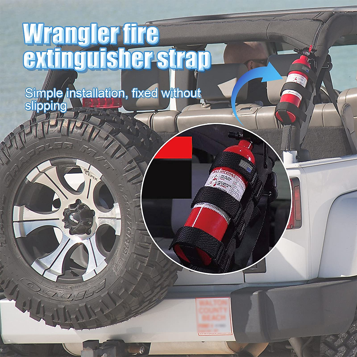 Miytsya 1 PC Fire-Extinguisher Holder Adjustable Roll Bar, Jeep Wrangler Roll Bar Fire Extinguisher Strap, American Flag Pattern, Universal for Jeep Wrangler 1965-2022 JK JKU TJ CJ Gladiator (Black)