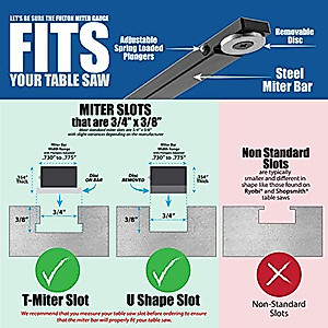 Fulton Precision Miter Gauge with a Standard Slot (3/4” x 3/8”) Steel Bar with Adjustable Spring Loaded Plungers and Removable Retaining Disc