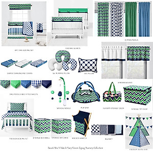 Bacati - 2 Pack Crib Fitted Sheets - Mix and Match Ikat Zigzag Chevron Soft Breathable 100% Cotton Percale Baby Sheets - Fits Standard 28 x 52 X 5 inches Crib & Toddler Mattresses(Navy Green)