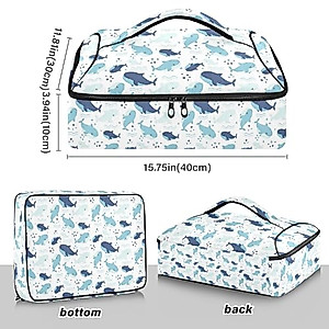 Kcldeci Insulated Thermal Food Carrier Insulated Casserole Carrier for Hot or Cold Food,Fun Ocean Life Cartoon Shark Insulated Tote Bag for Potluck Cookouts Parties Picnic,Lasagna Lugger