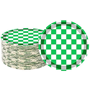 40 Pcs Green and White Checkered Green Race Car Party Supplies Checkered Flag Paper Plates 7"Green Checkered Paper Plates Green and White Plates for Racing Themed Race Car Birthday Party Decorations