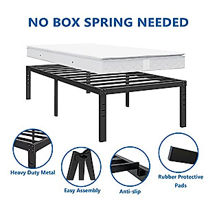 Artimorany Twin XL Bed Frame, 14 Inch Metal Platform Bed, Heavy Duty Steel Slats Support Mattress Foundation, No Box Spring Needed, Noise Free, Easy Assembly, Black
