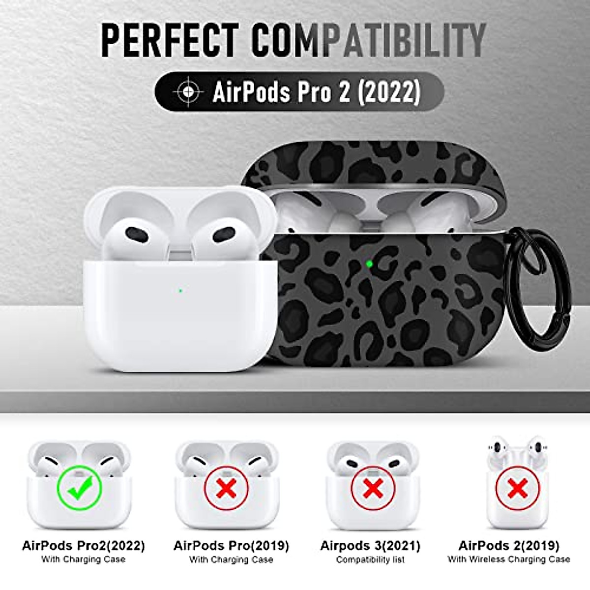 Youtec for Airpods Pro 2nd Generation Case Cover 2022, Leopard Print for Airpods Pro 2 Case Cute Soft Protective Cover with Keychain, for Women Girls Apple for Airpods Pro 2(Dark Leopard)