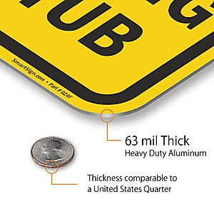 SmartSign 18 x 12 inch “Please Shower Before Entering Hot Tub” Sign with Pre-Cleared Holes, Digitally Printed, 55 mil HDPE Plastic, Black and Yellow, Made in USA